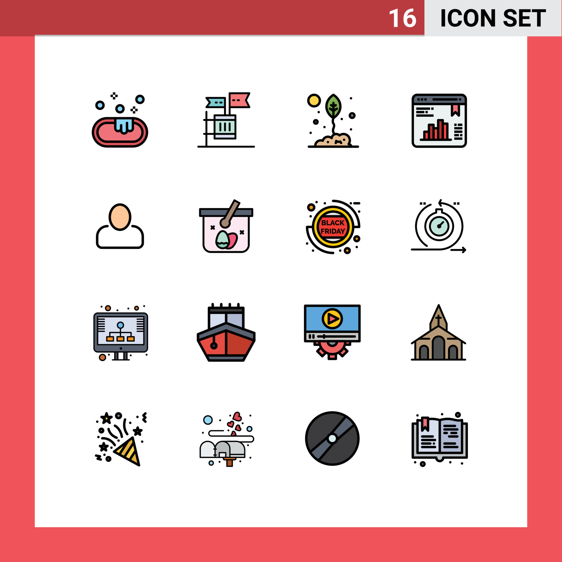 Set Of 16 Vector Flat Color Filled Lines On Grid For Administrator Graph Agriculture Data Nature