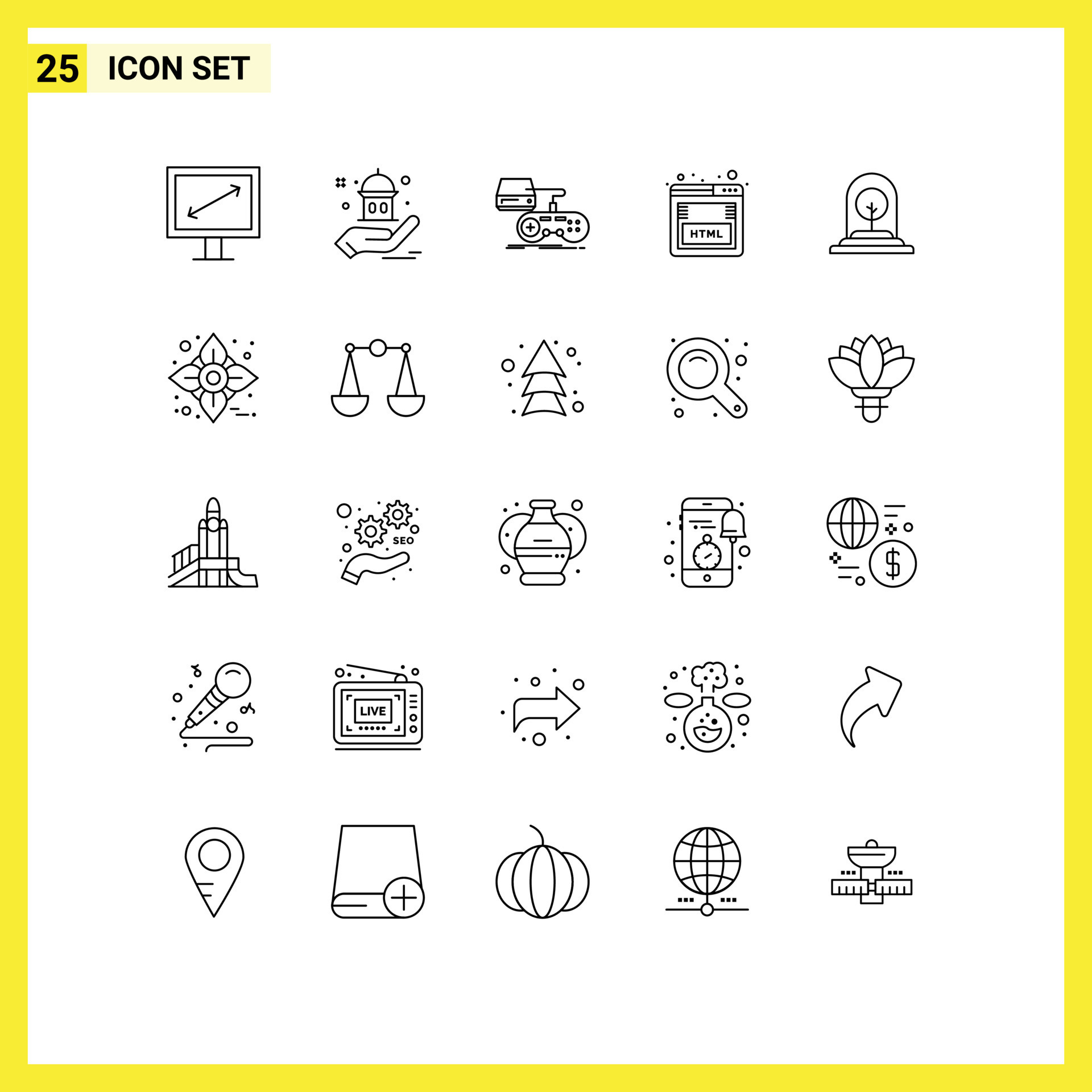 25 User Interface Line Pack of modern Signs and Symbols of plant marketing game seo coding ...