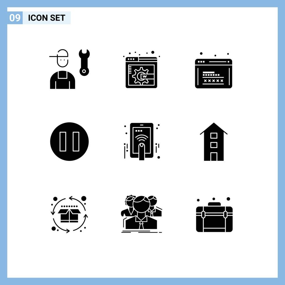 Pictogram Set of 9 Simple Solid Glyphs of gesture hand touch ...