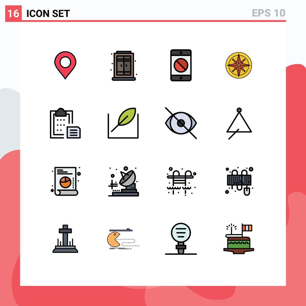 Pictogram Set of 16 Simple Flat Color Filled Lines of clipboard navigator device navigation ...