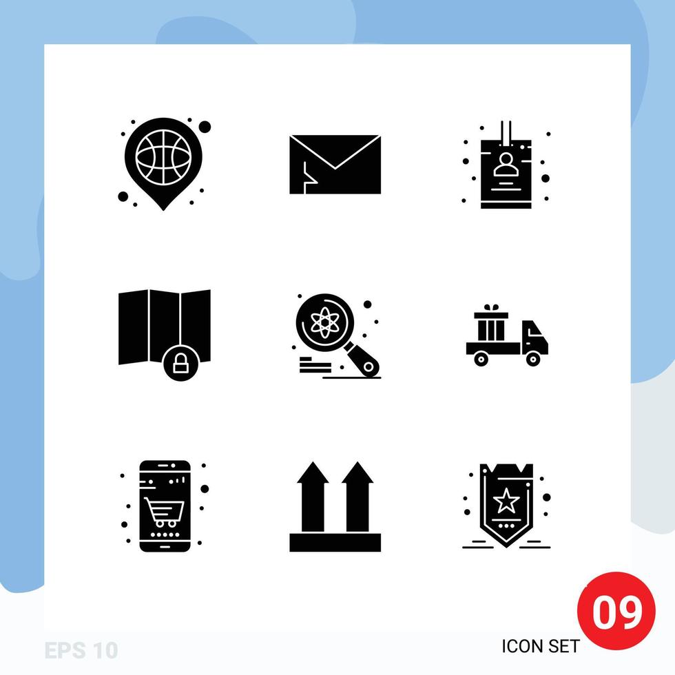 User Interface Pack of 9 Basic Solid Glyphs of examine map security lock id Editable Vector ...