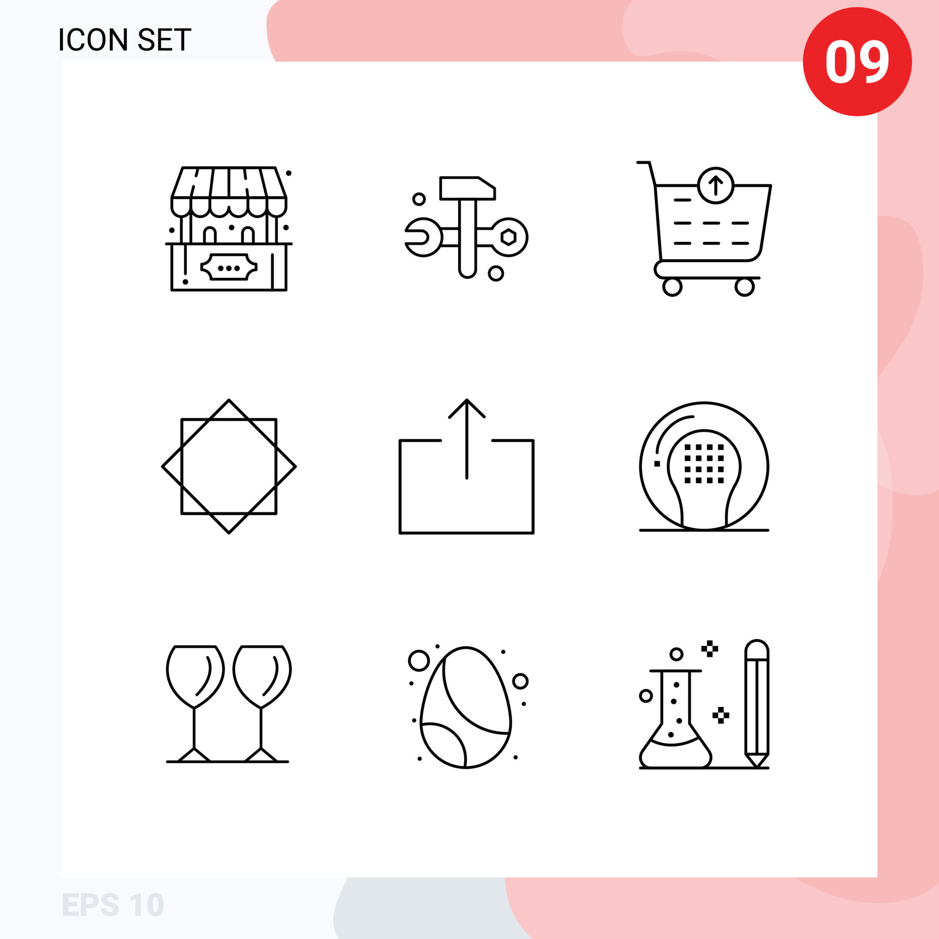Pictogram Set Of 9 Simple Outlines Of Send Arrow Checkout Warning Security Editable Vector