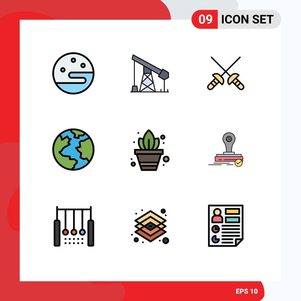 Conjunto De 9 9 Vector Línea De Relleno Plano Colores En Cuadrícula
