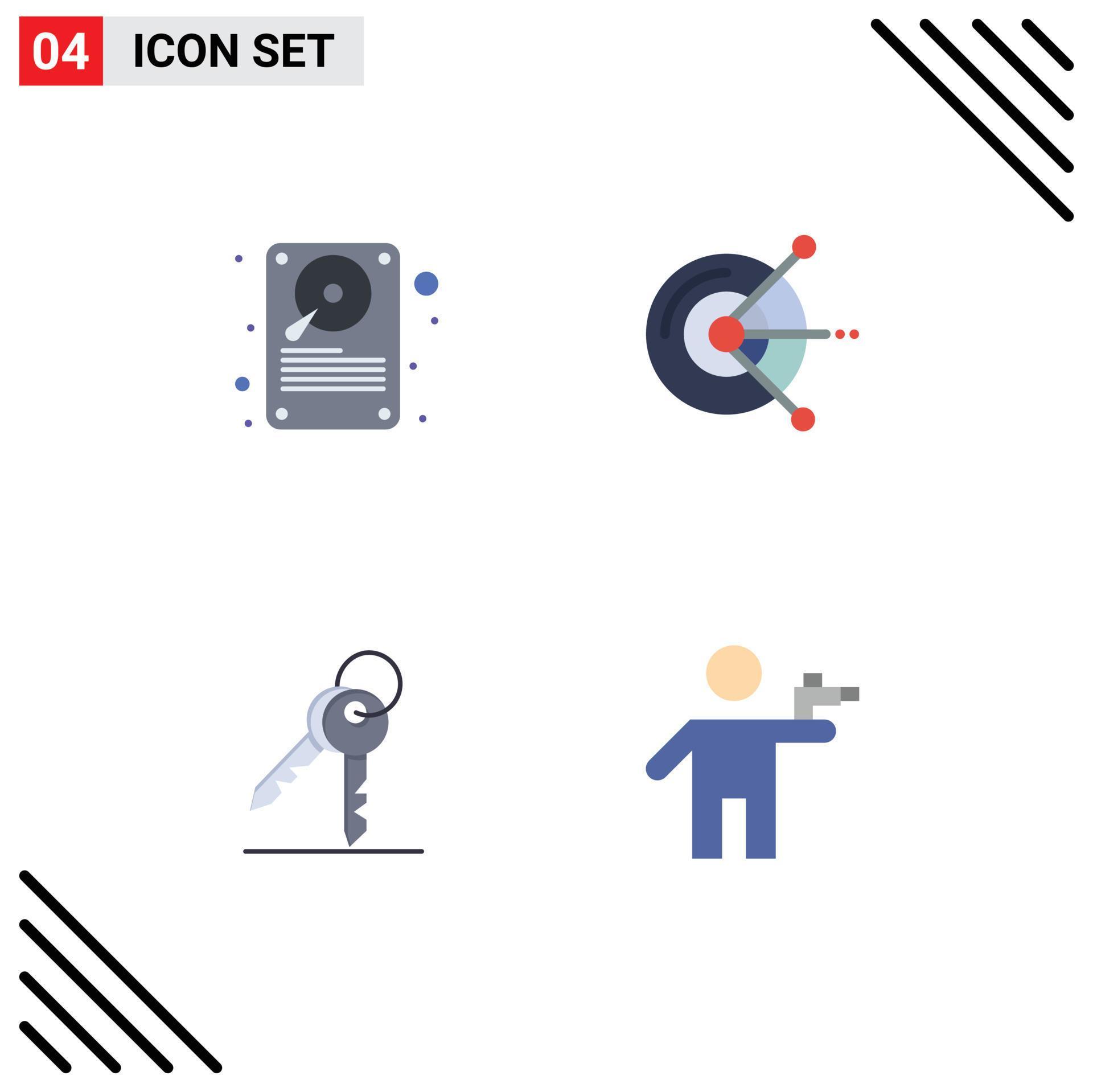 Flat Icon Pack of 4 Universal Symbols of data keys storage disk room ...
