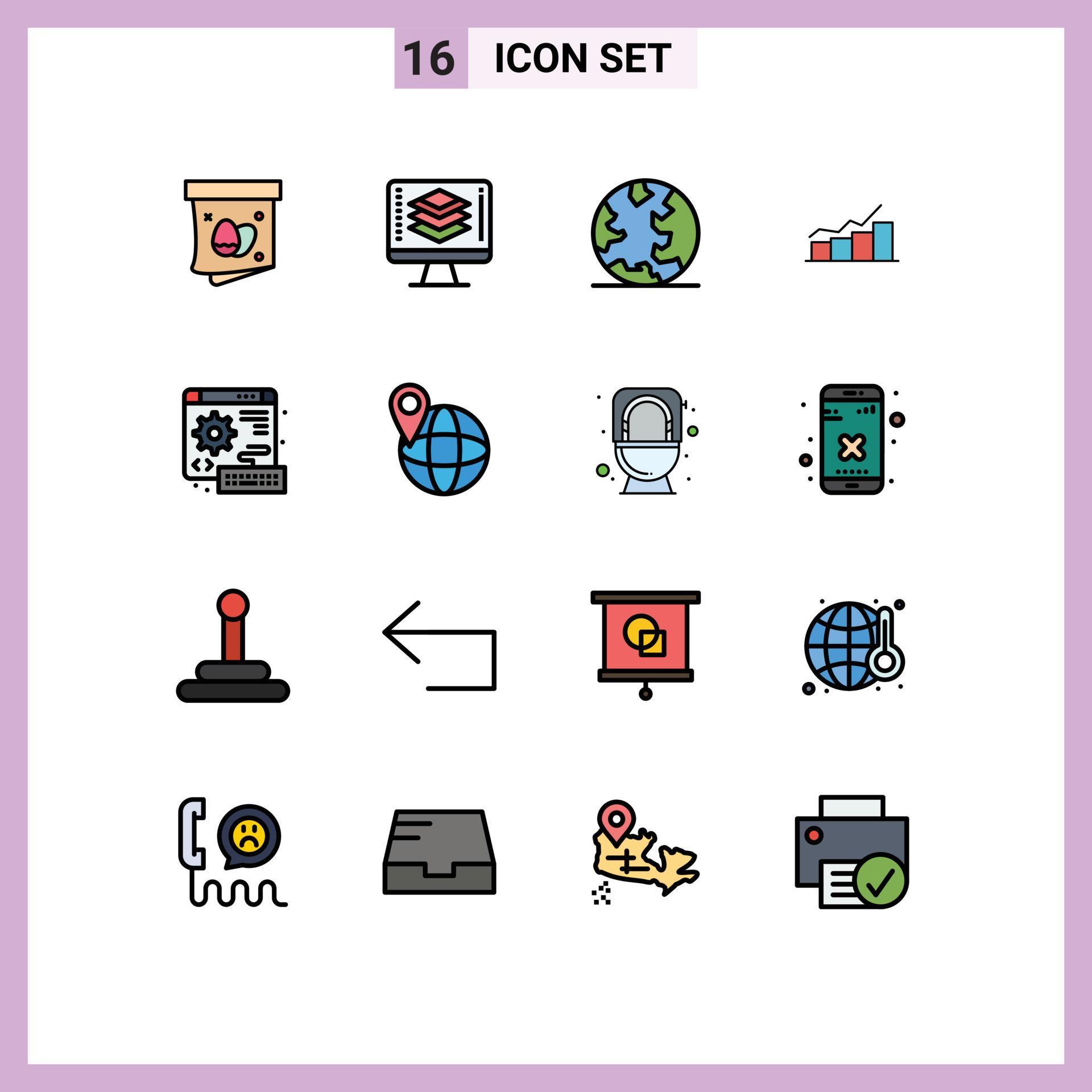 User Interface Pack of 16 Basic Flat Color Filled Lines of progress ...