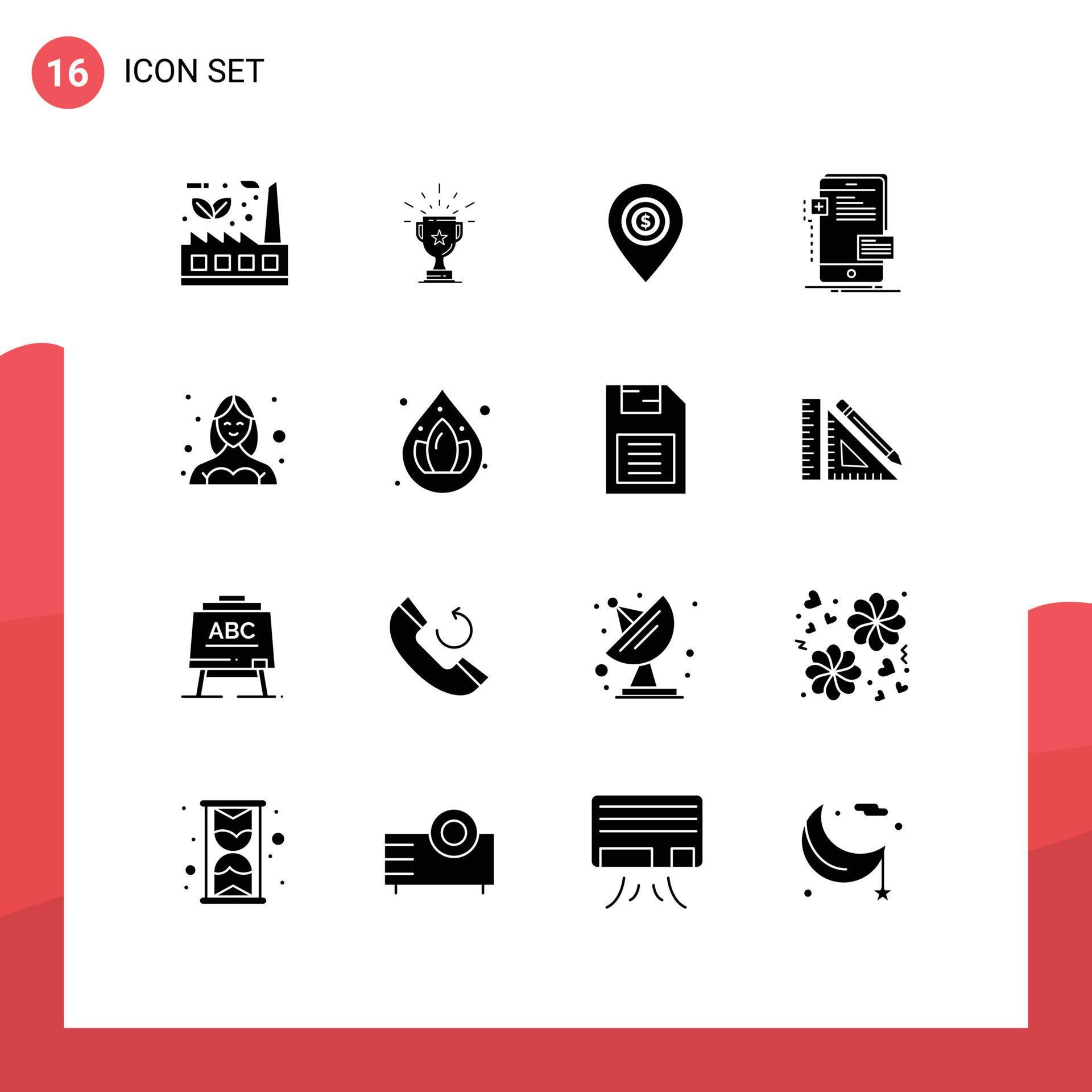 Set of 16 Modern UI Icons Symbols Signs for frontend dollar business ...