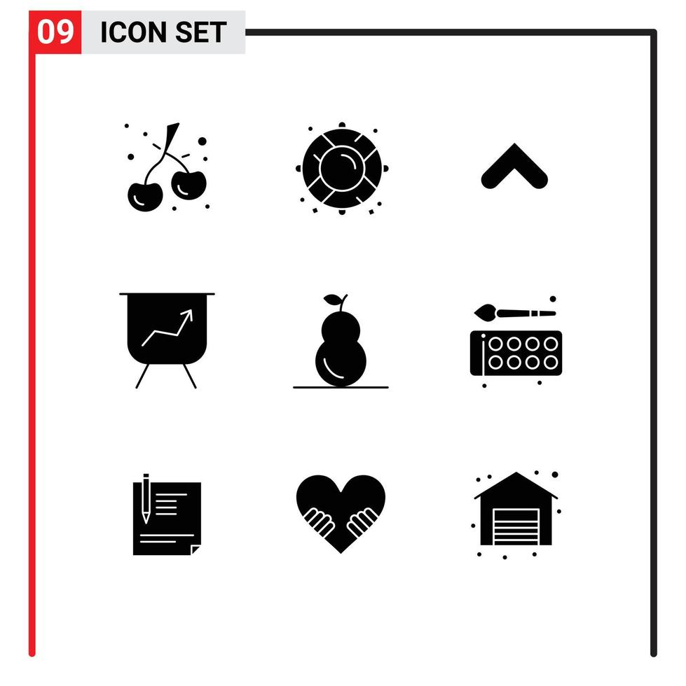 Pictogram Set of 9 Simple Solid Glyphs of color pear arrows fruit performance Editable Vector ...