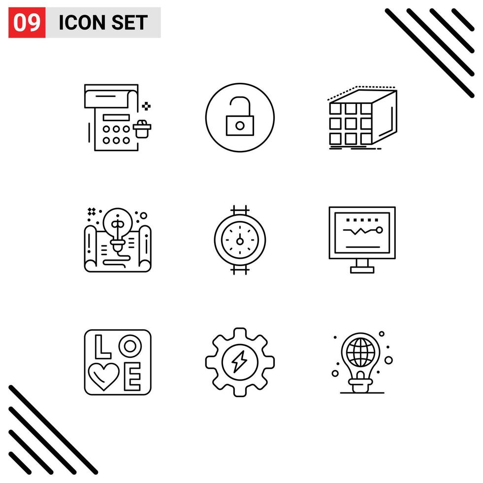 9 Thematic Vector Outlines And Editable Symbols Of Idea File Abstract Document Matrix Editable