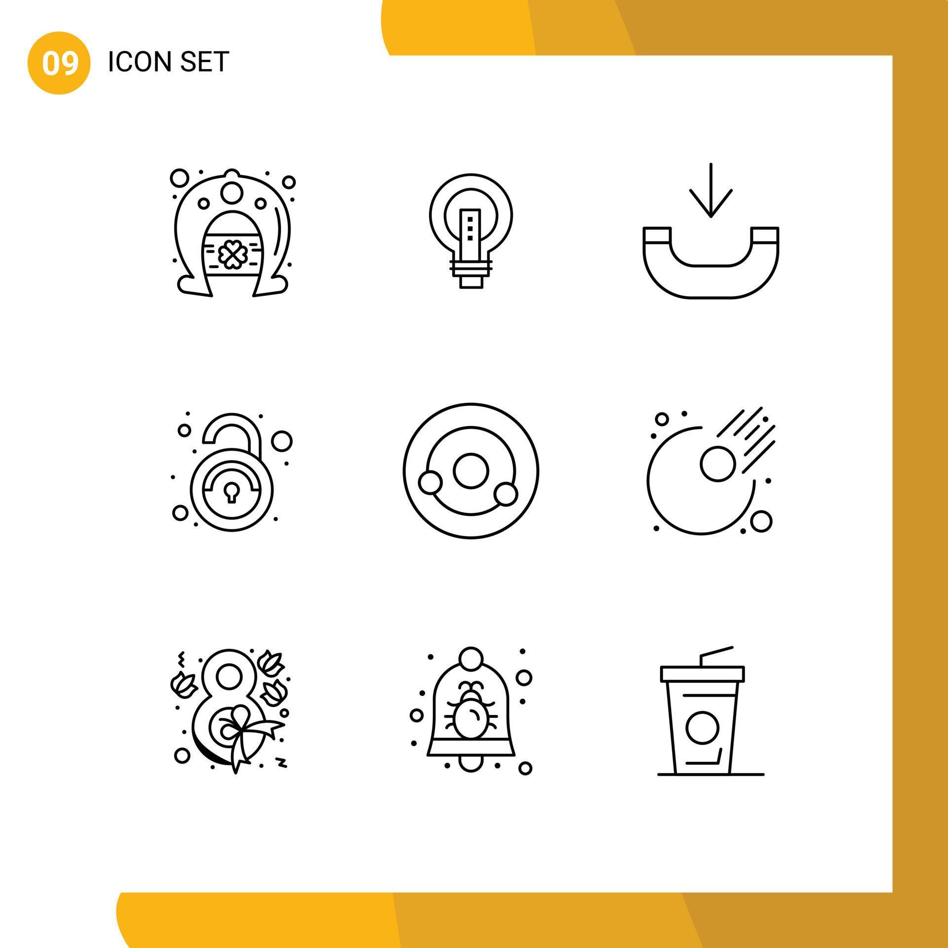 Set of 9 Modern UI Icons Symbols Signs for unsecured unlock light ...