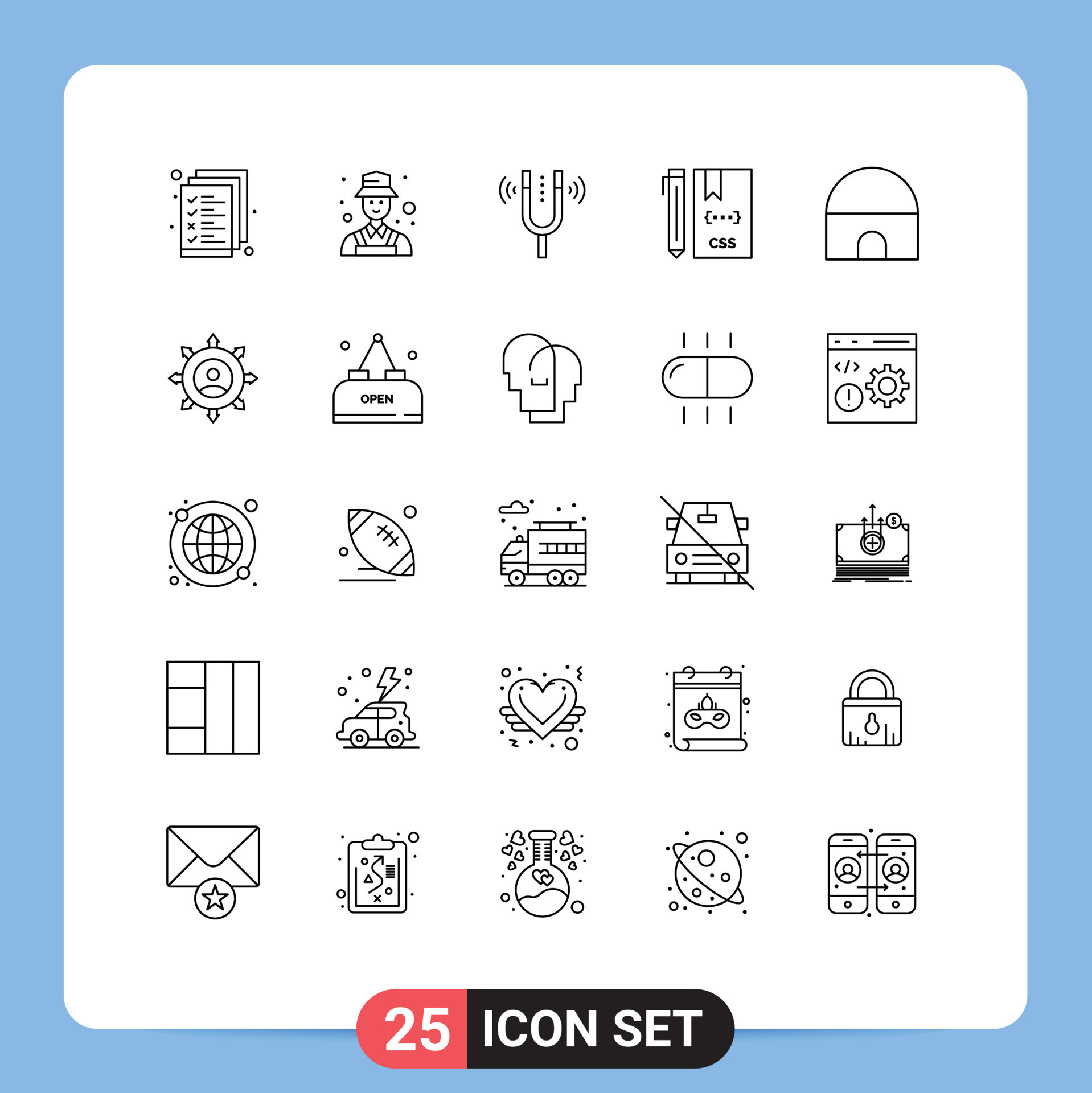 Set Of 25 Modern Ui Icons Symbols Signs For Development Css Concert Coding Reference Editable