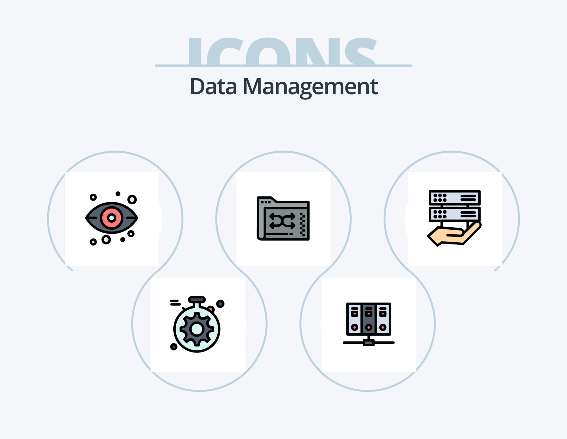 Data Management Line Filled Icon Pack 5 Icon Design Data Funnel Network Connection