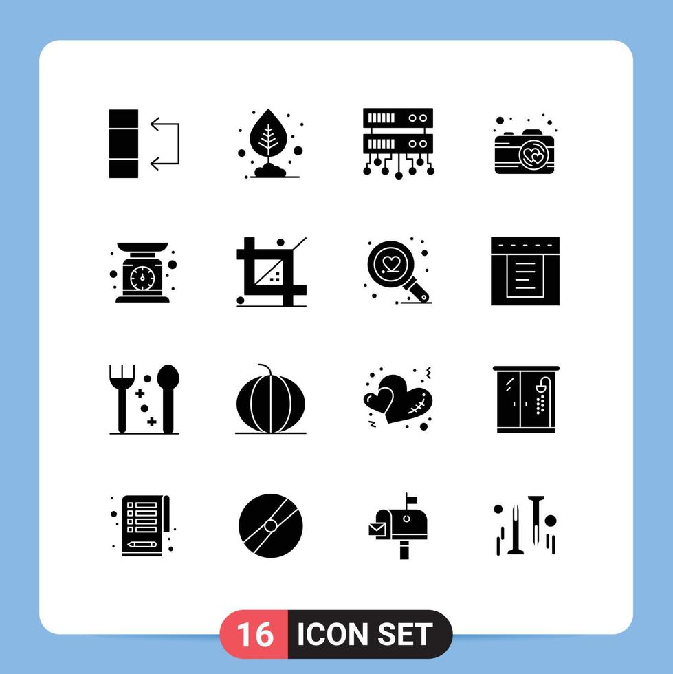 Pictogram Set of 16 Simple Solid Glyphs of coding scale shared server machine pictures Editable ...