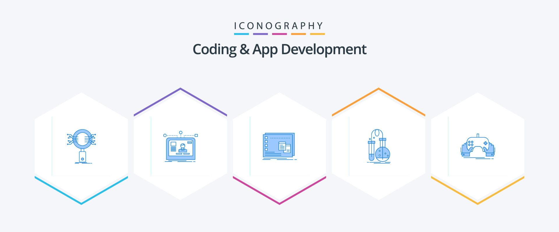 Coding And App Development 25 Blue icon pack including flask. testing ...