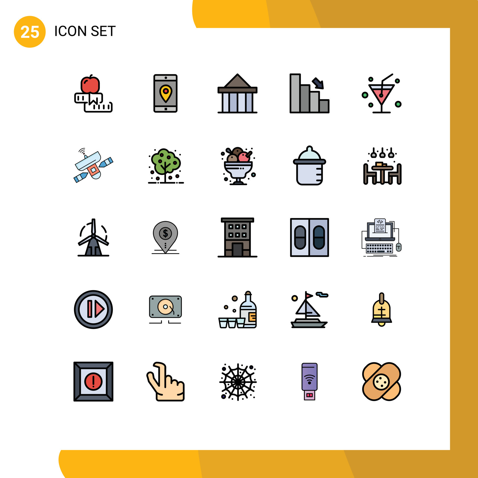 Pictogram Set Of 25 Simple Filled Line Flat Colors Of Chart Bar Location Greece Columns Editable