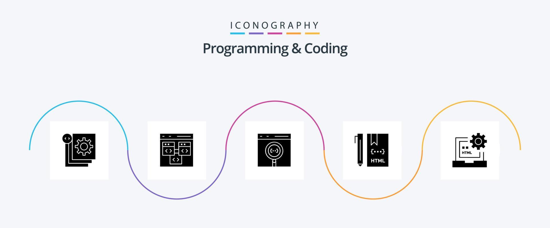 Programming And Coding Glyph 5 Icon Pack Including Develop Html