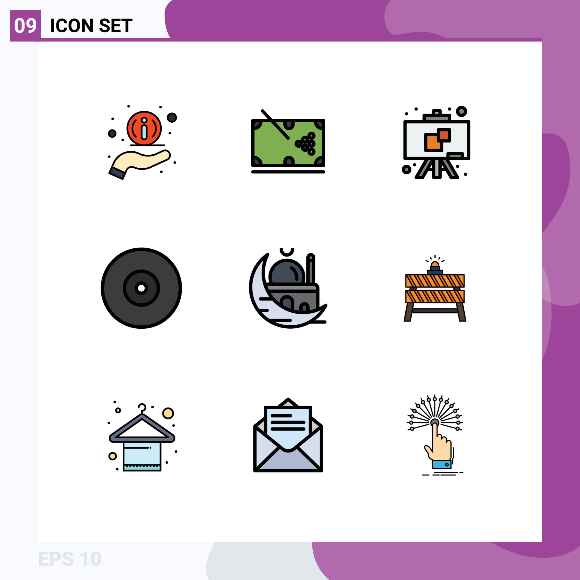Conjunto De 9 9 Vector Línea De Relleno Plano Colores En Cuadrícula