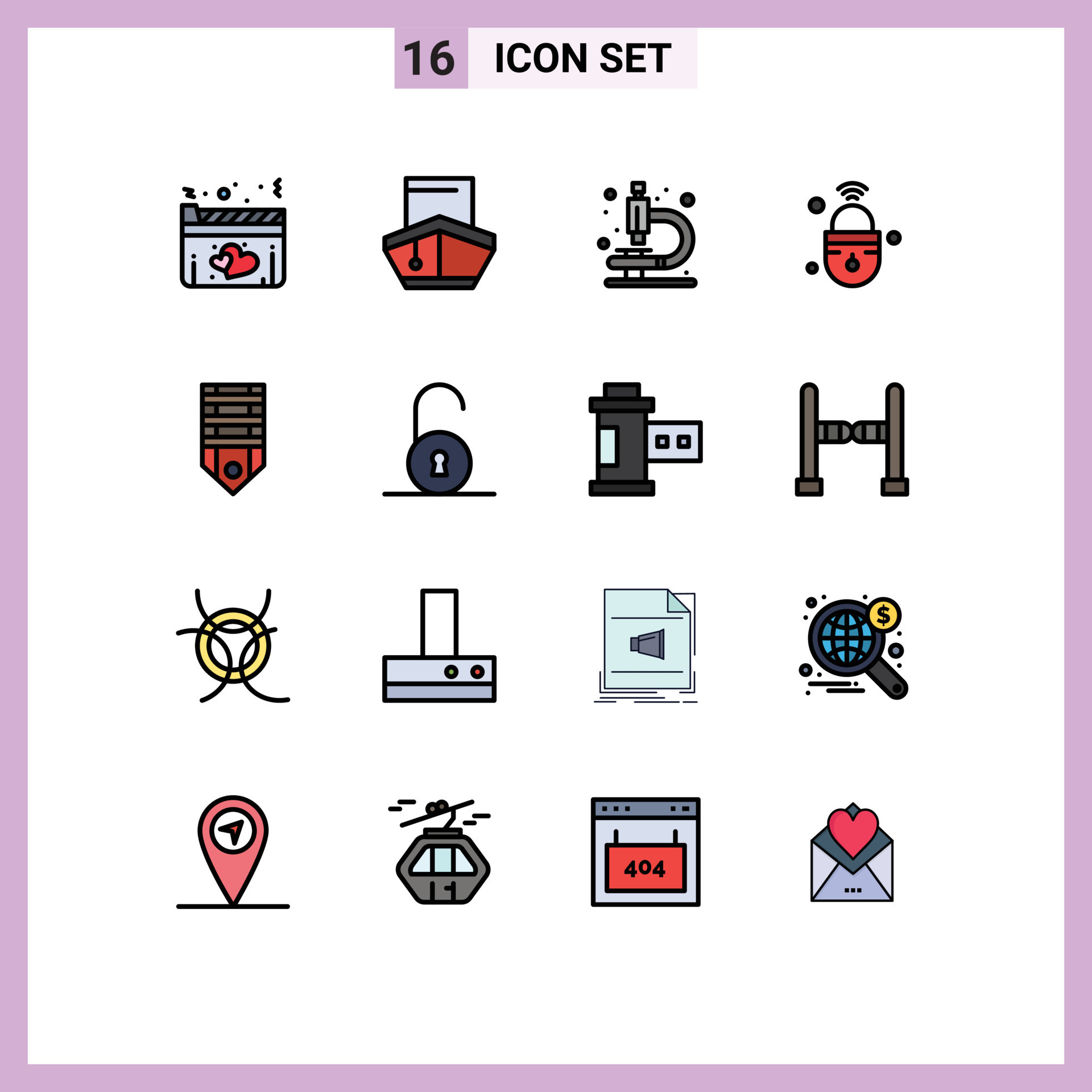 Set Of 16 Modern Ui Icons Symbols Signs For Badge Secure Vehicles Lock