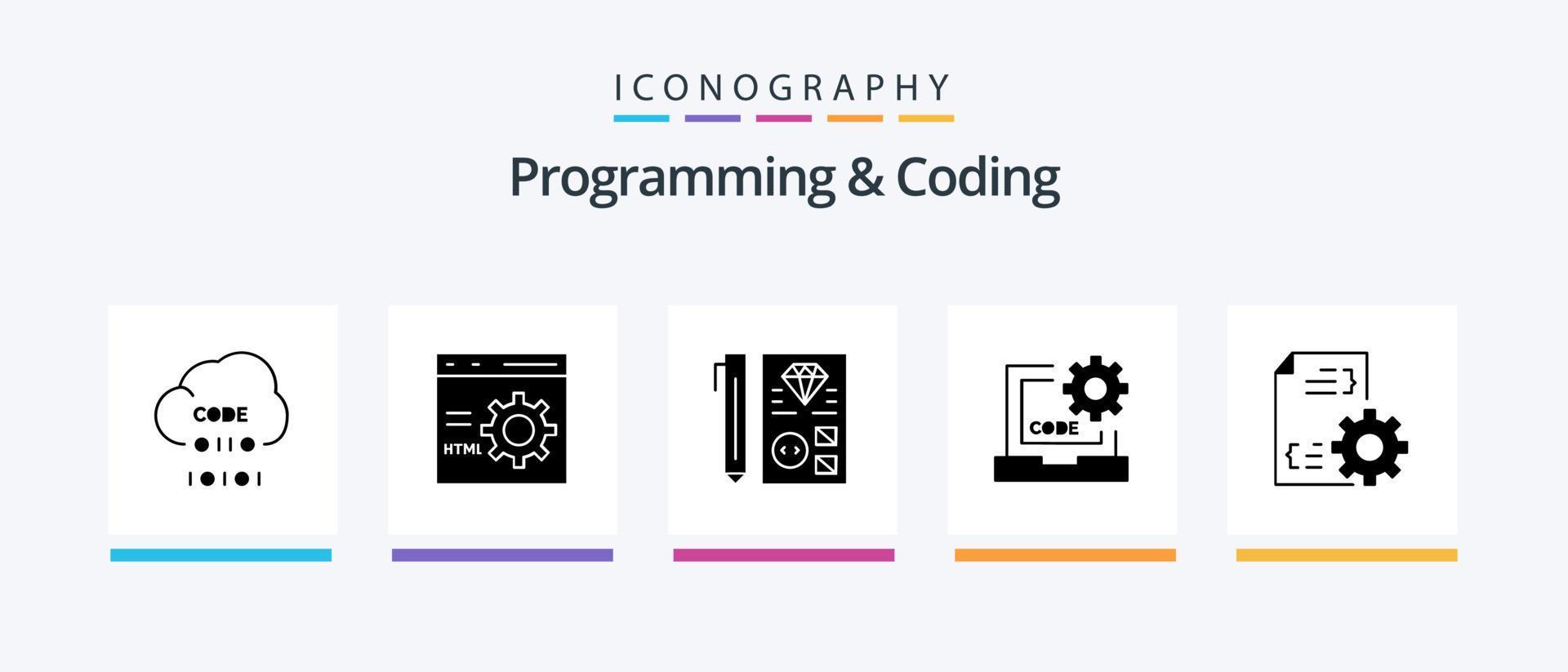 Programming And Coding Glyph 5 Icon Pack Including develop. code. development. programming ...