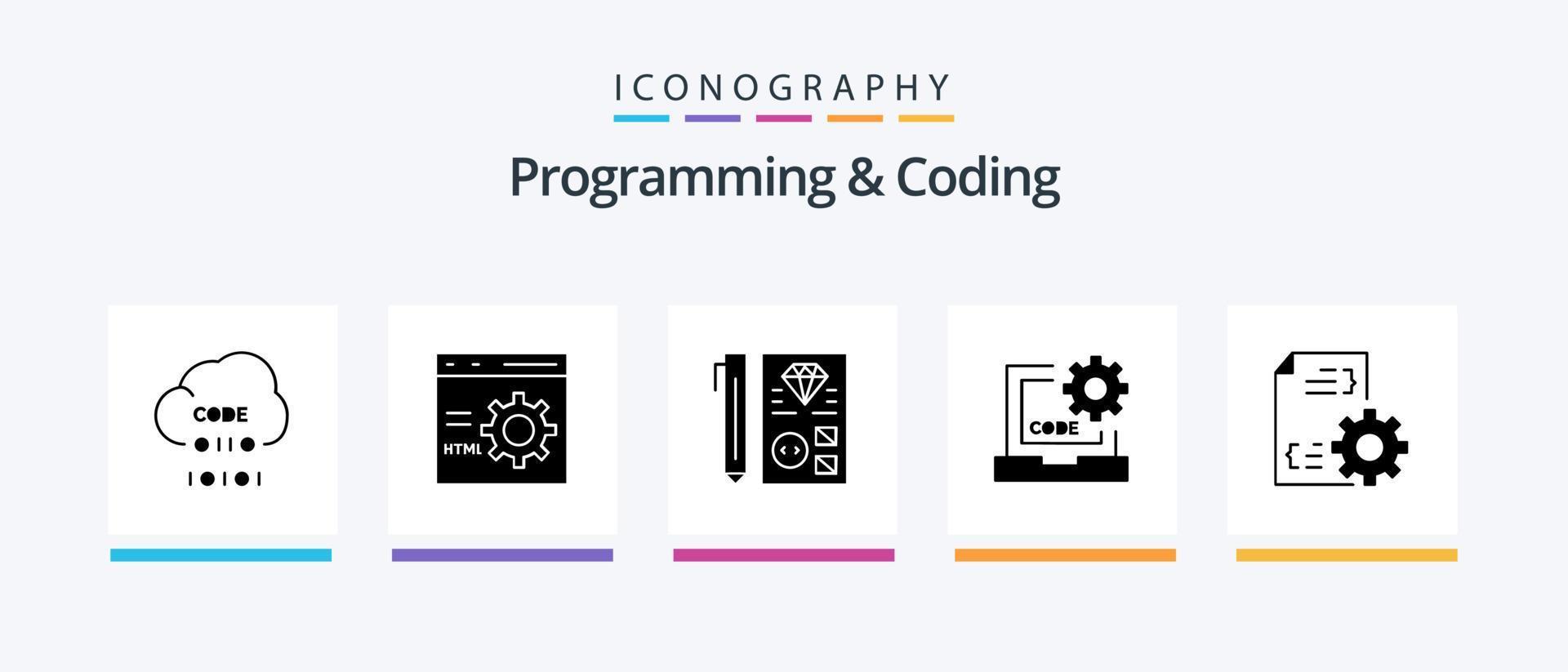 Programming And Coding Glyph 5 Icon Pack Including Develop Code