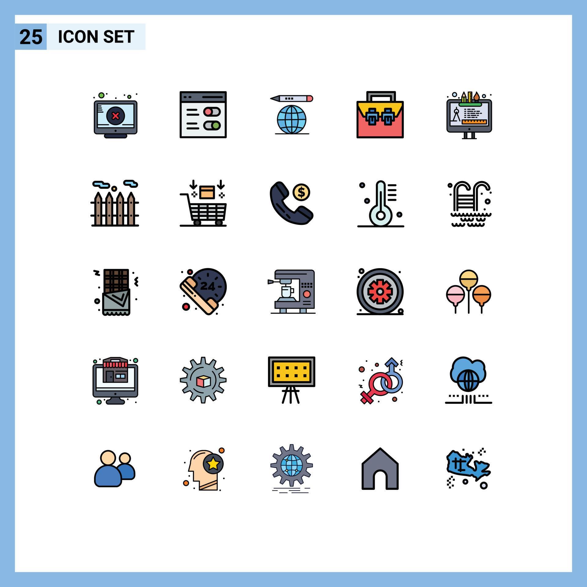 Set Of 25 Modern Ui Icons Symbols Signs For Tool Toolkit World Material Box Editable Vector