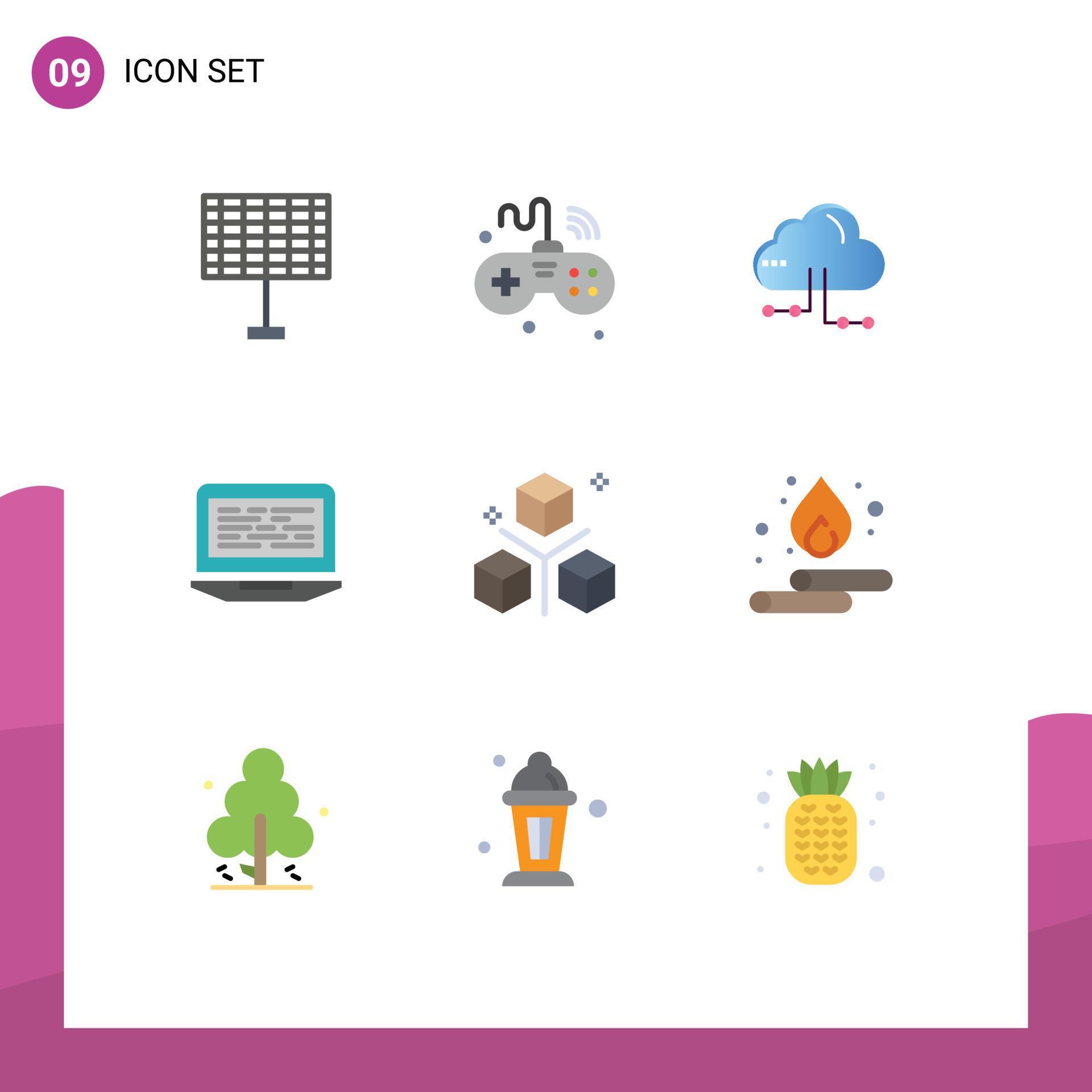 Pictogram Set Of 9 Simple Flat Colors Of Coding Screen Cloud Code Laptop Editable Vector Design