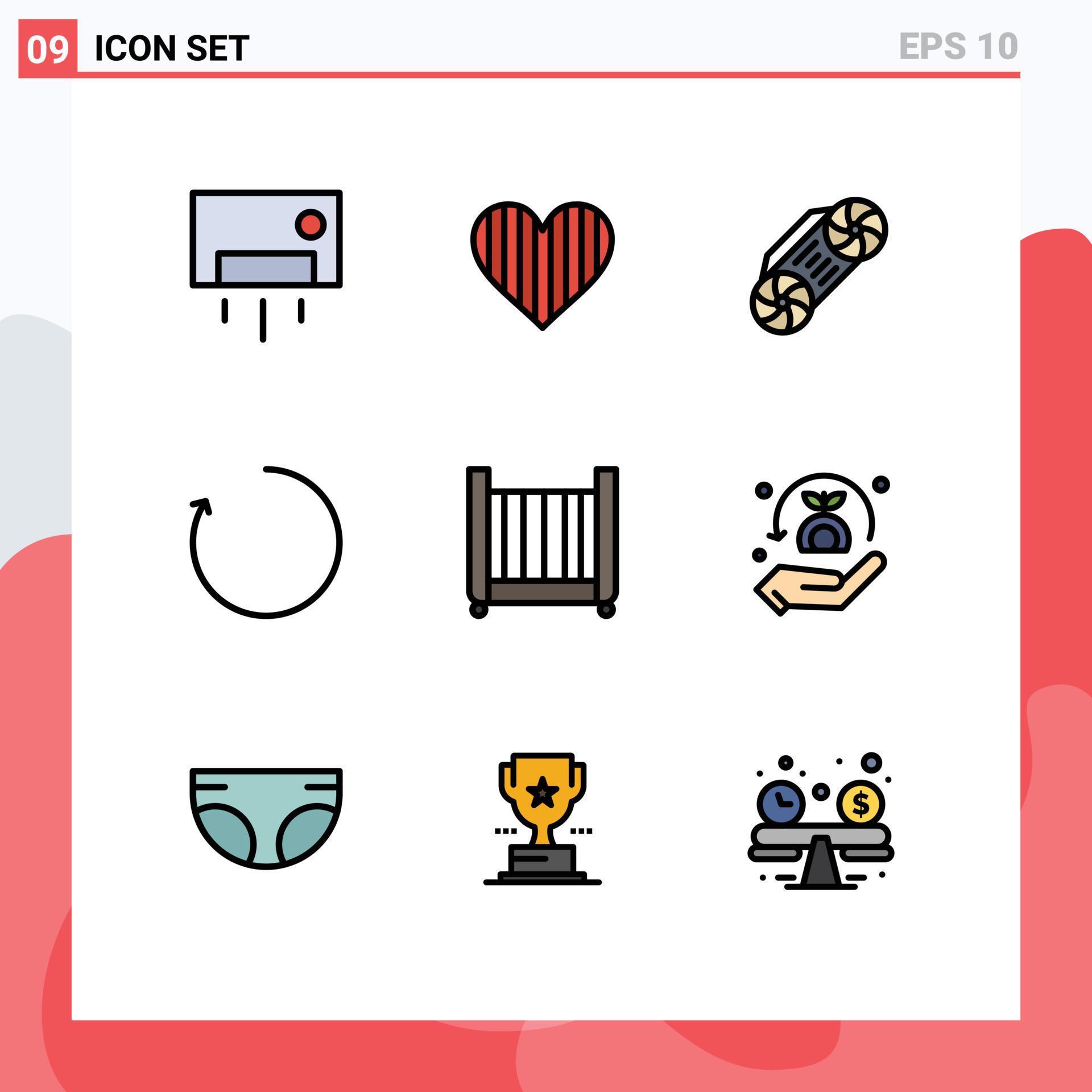 Set Of 9 Modern Ui Icons Symbols Signs For Bed Rotate Favorite Clockwise Technology Editable