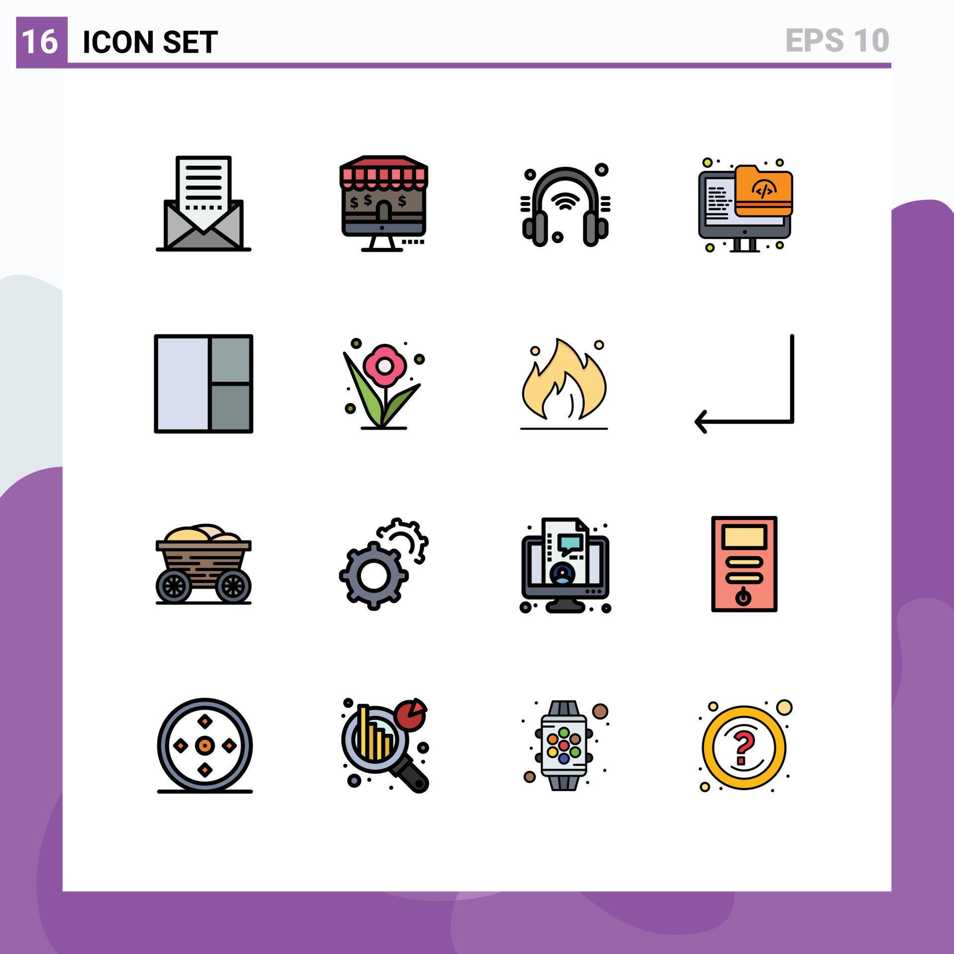 Set of 16 Modern UI Icons Symbols Signs for layout screen headphone monitor archive Editable ...