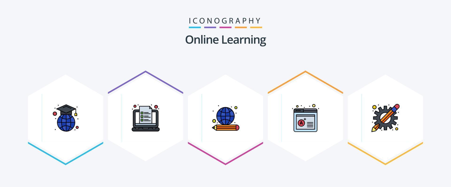 Online Learning 25 Filledline Icon Pack Including Apps Result Notes Computer Knowledge