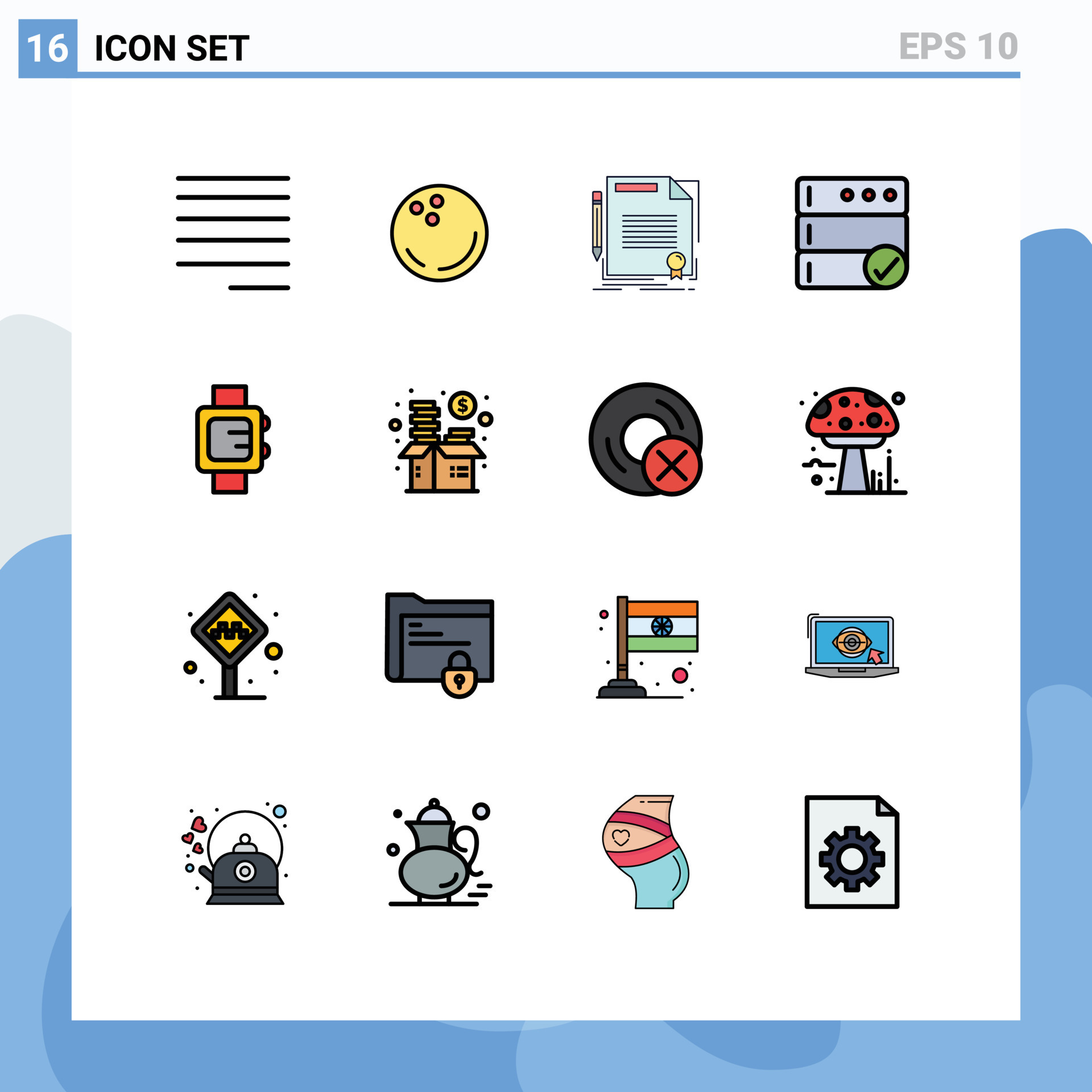 Set Of 16 Modern Ui Icons Symbols Signs For School Hand Watch Contract Server Backup Editable