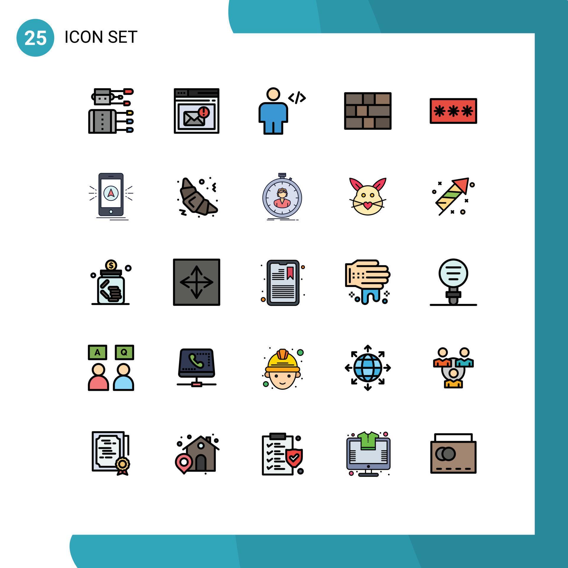 25 Universal Filled Line Flat Colors Set For Web And Mobile Applications Security Firewall Page