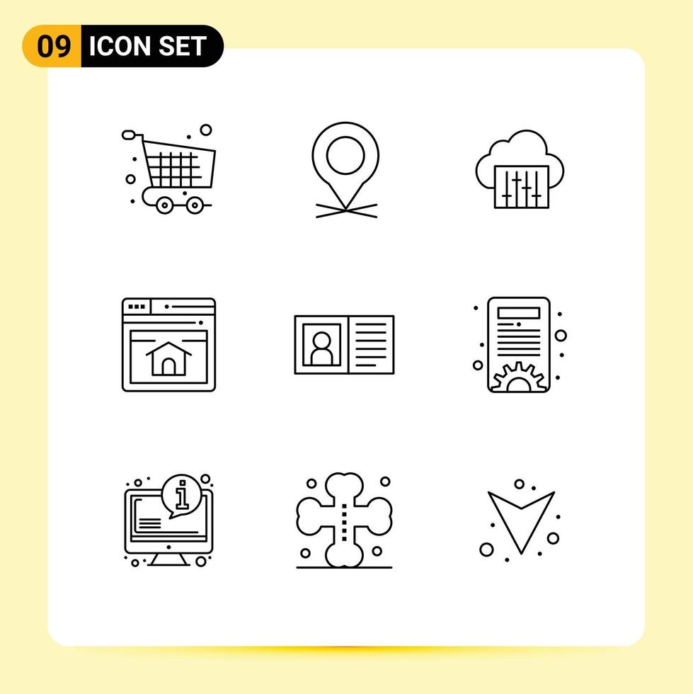 Set of 9 Vector Outlines on Grid for communication webpage pin web audio Editable Vector Design ...