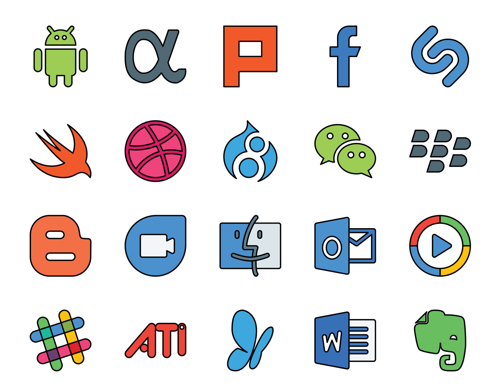 20 Social Media Icon Pack Including slack windows media player wechat ...