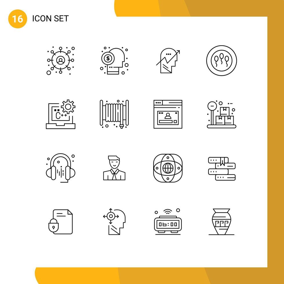 Pictogram Set of 16 Simple Outlines of code science arrow medical mind Editable Vector Design ...