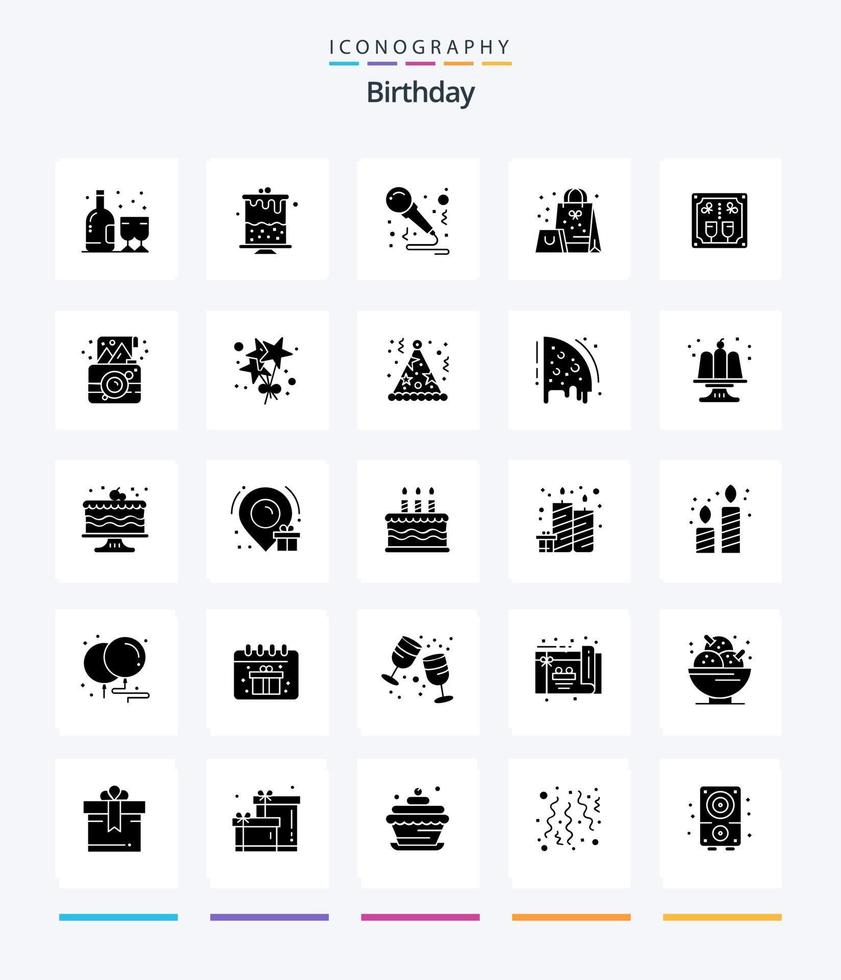 Creative Birthday 25 Glyph Solid Black Icon Pack Such As Celebration Alcohol Music Surprise