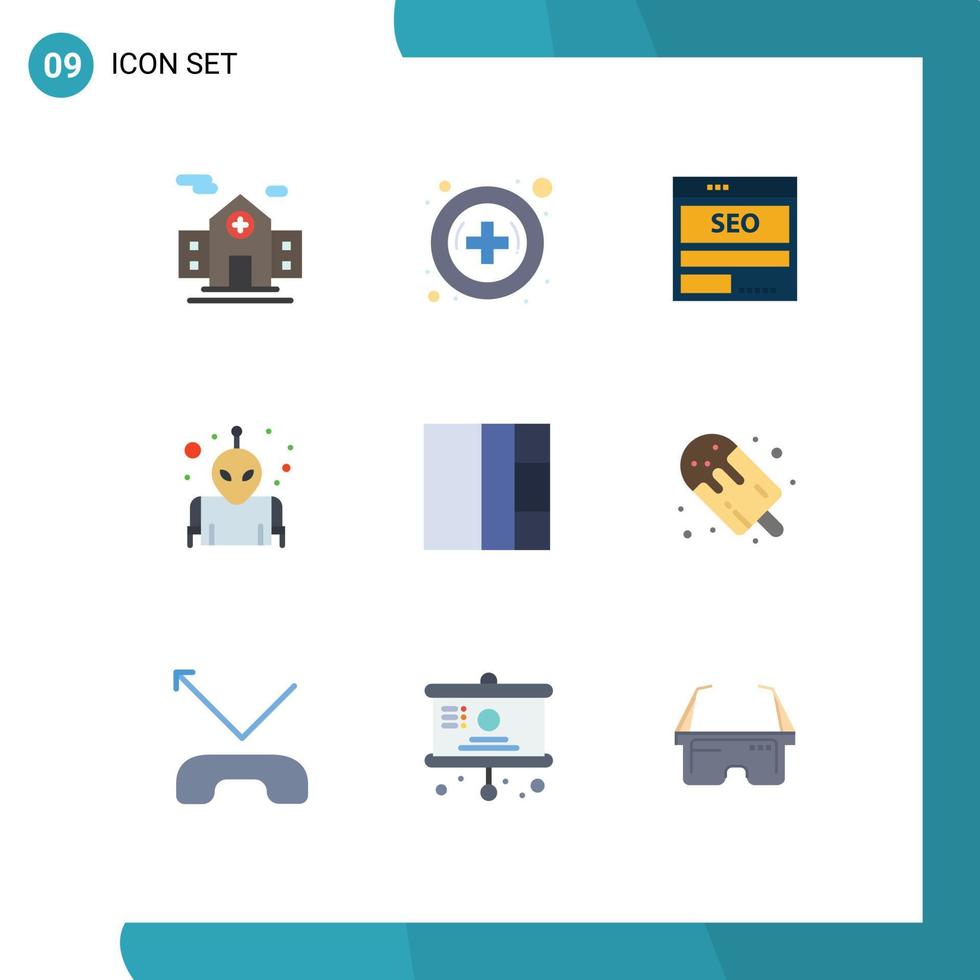 9 User Interface Flat Color Pack Of Modern Signs And Symbols Of Candy Grid Data Space Alien