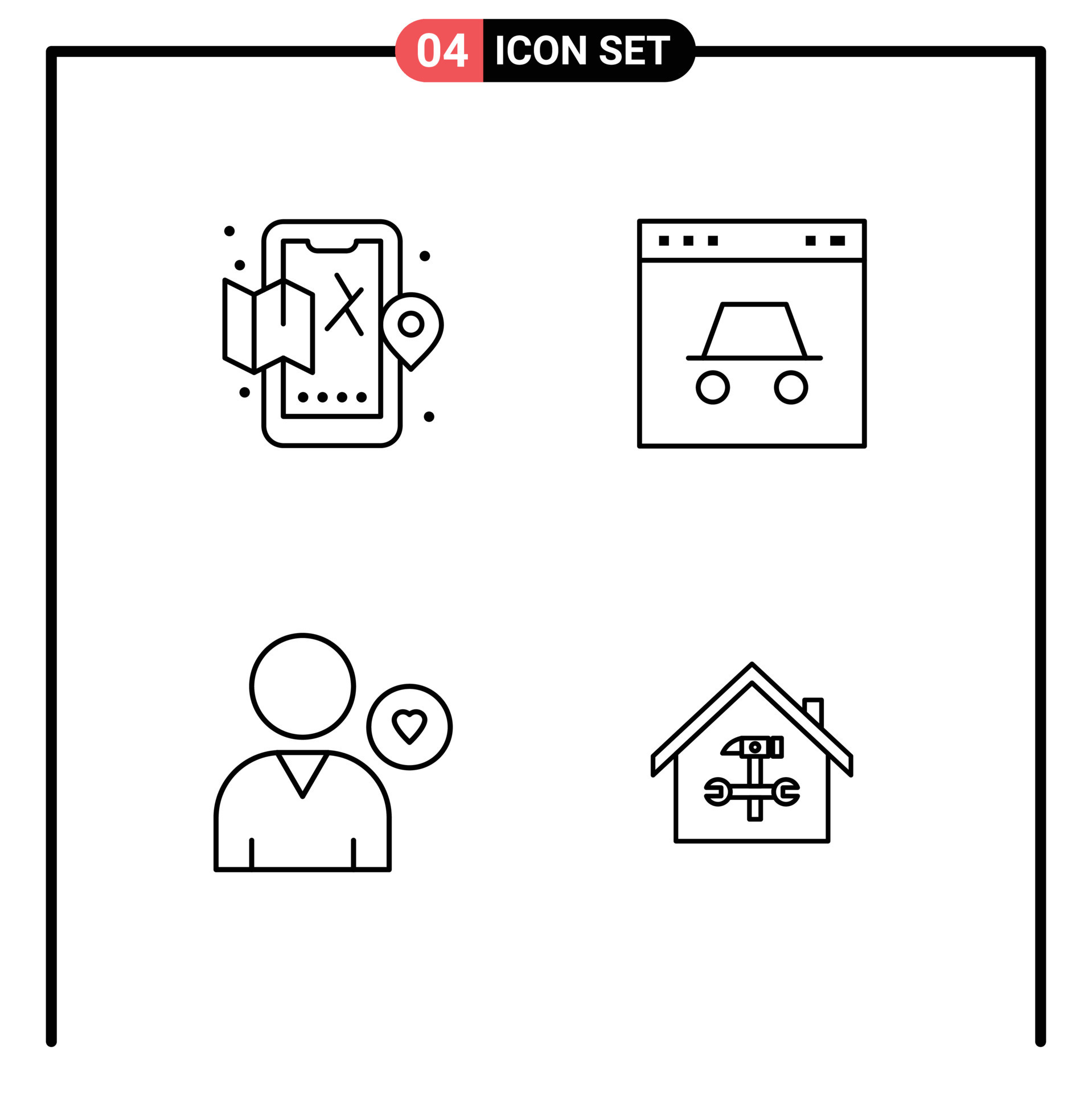 Editable Vector Line Pack Of 4 Simple Filledline Flat Colors Of Mobile Favorite Map Secure Human