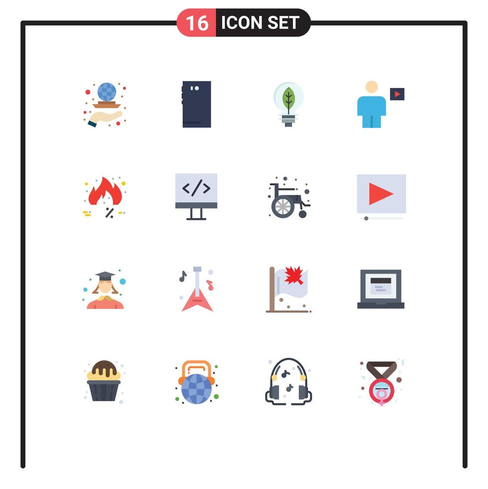 16 User Interface Flat Color Pack Of Modern Signs And Symbols Of Playback Body Camera Avatar