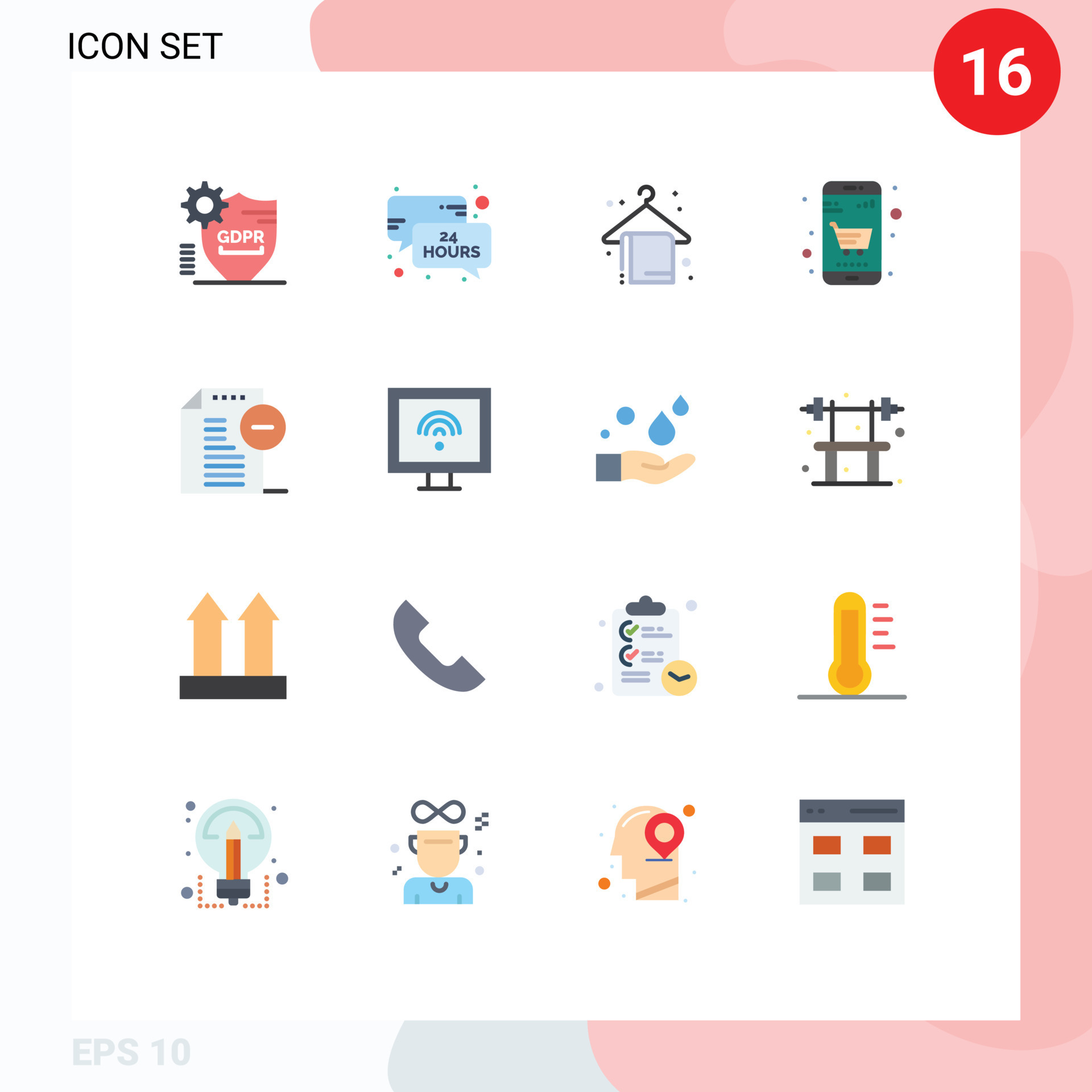 Editable Vector Line Pack Of 16 Simple Flat Colors Of Remove Cart Message Business Summer