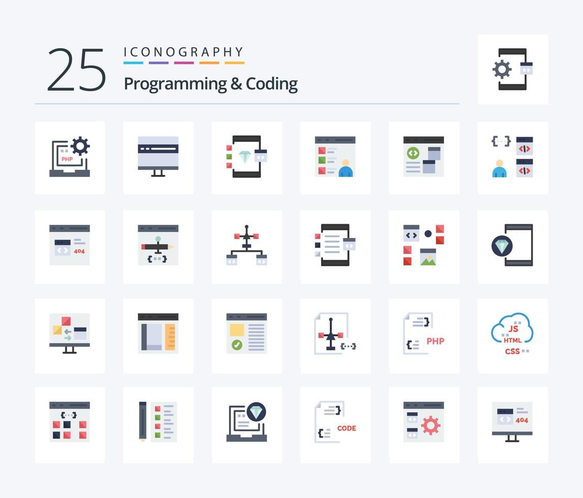 Programming And Coding 25 Flat Color Icon Pack Including Develop App Development Development