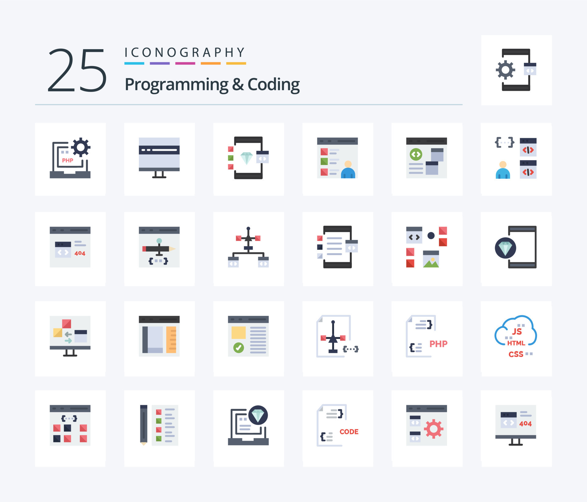Programming And Coding 25 Flat Color Icon Pack Including Develop App Development Development