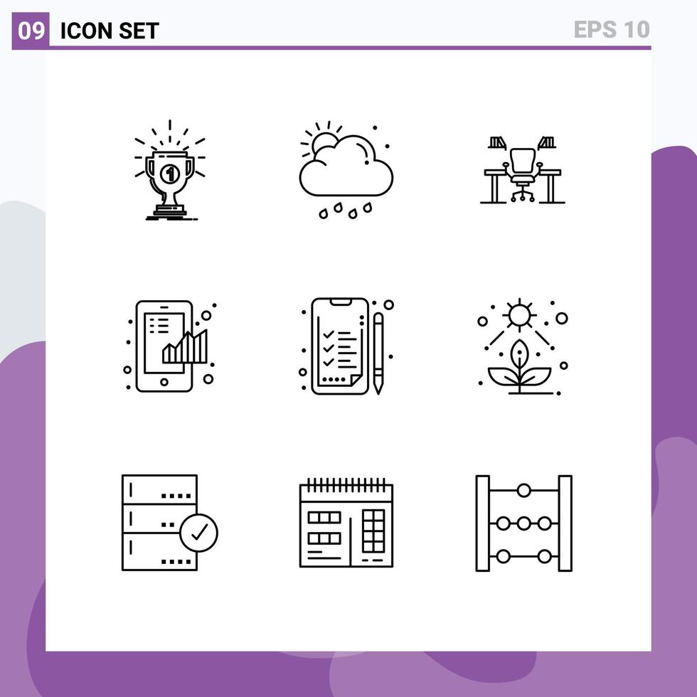 User Interface Pack Of 9 Basic Outlines Of Chart Work Place Sun Office