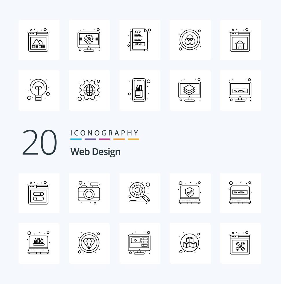 20 Web Design Line Icon Pack Like Internet Computer Optimization Security Computer 19700585