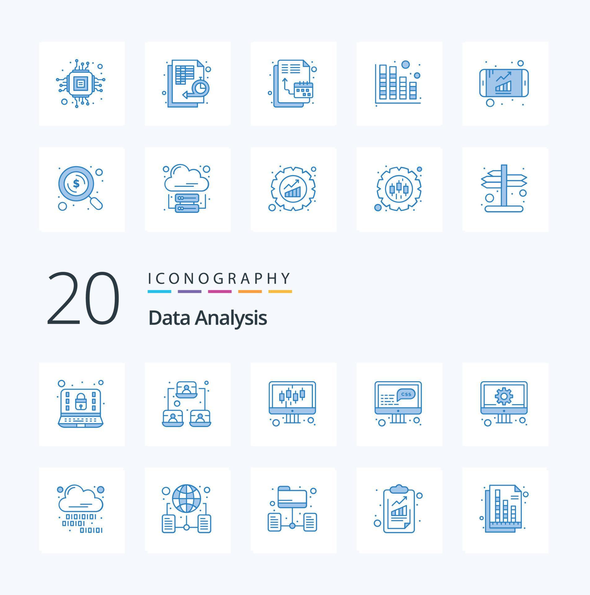20 Data Analysis Blue Color icon Pack like development management ...