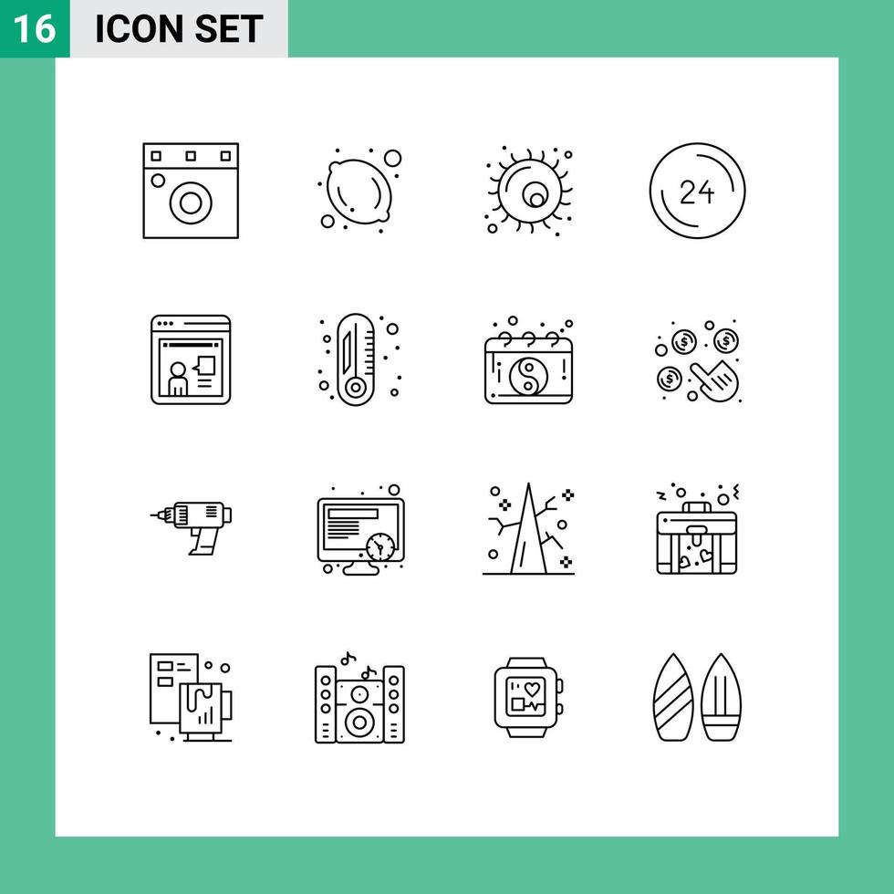 Pictogram Set Of 16 Simple Outlines Of Discussion Consulting Cell Contact Us Clock Editable