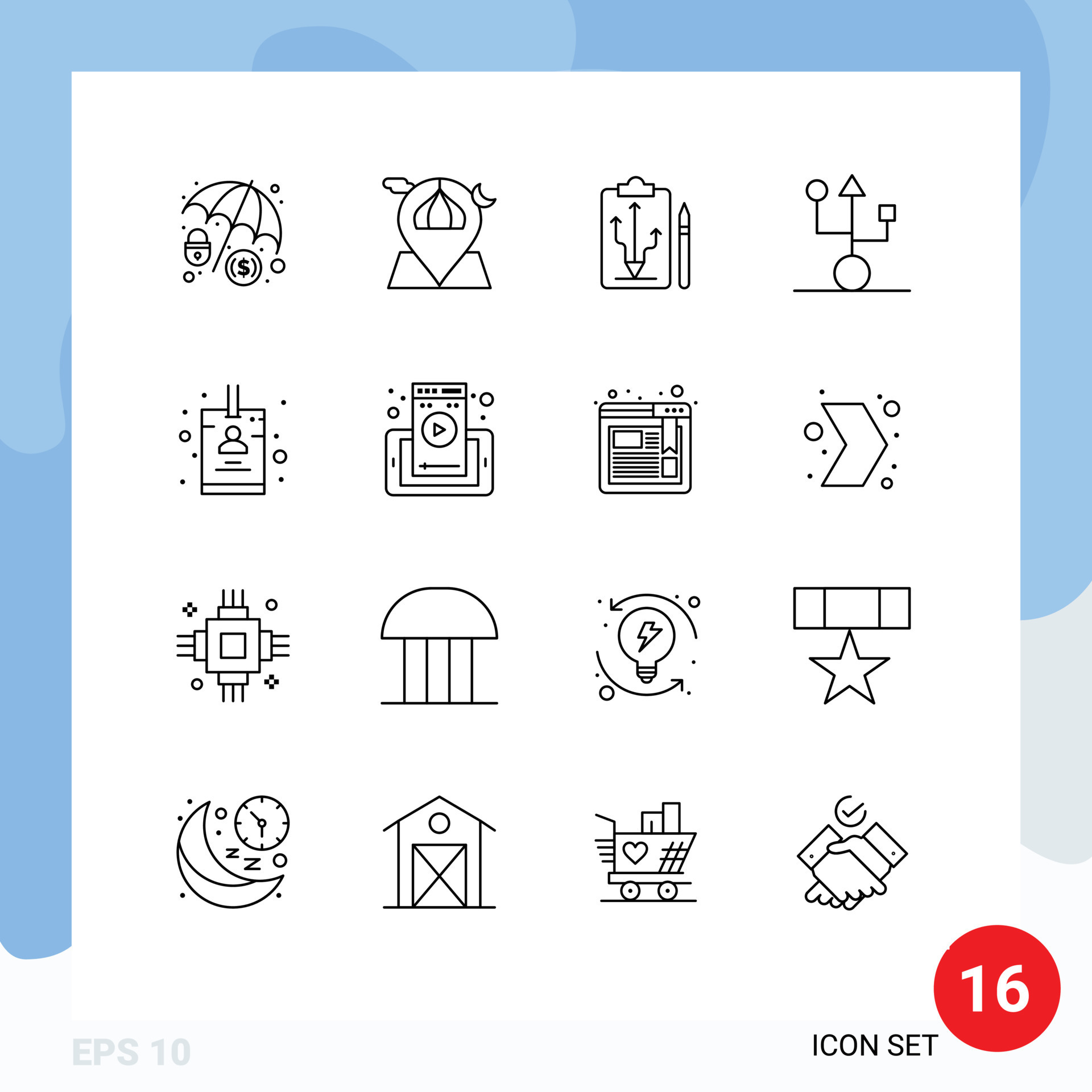 Set Of 16 Modern Ui Icons Symbols Signs For Technology Gadget Head Devices Think Editable Vector