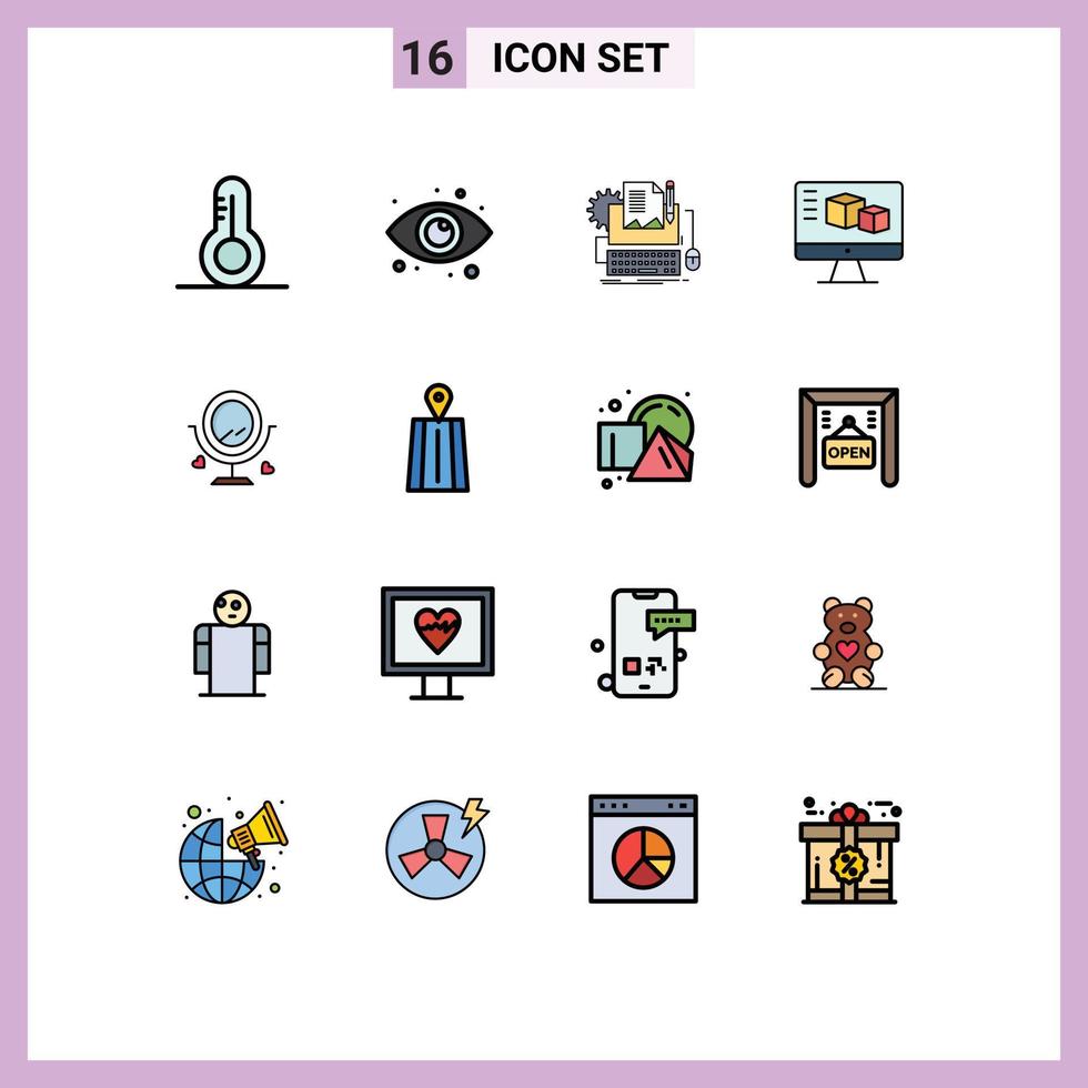 Mobile Interface Flat Color Filled Line Set Of 16 Pictograms Of Love Computing Paper Box
