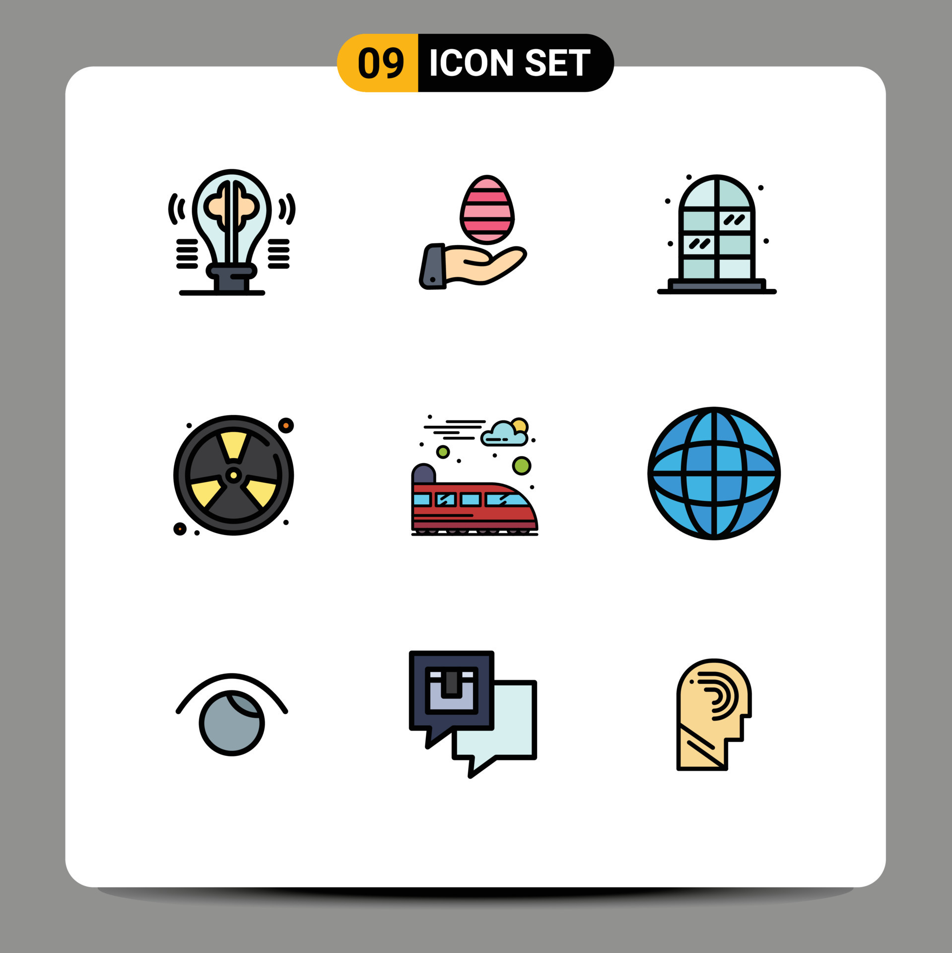 Conjunto De 9 9 Vector Línea De Relleno Plano Colores En Cuadrícula