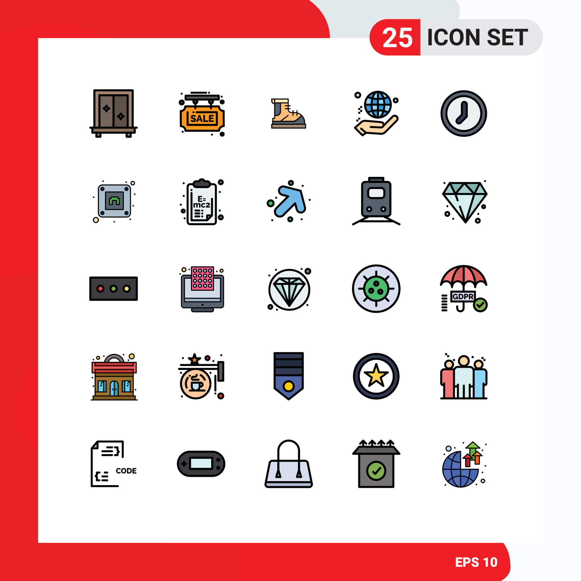 25 Thematic Vector Filled Line Flat Colors And Editable Symbols Of