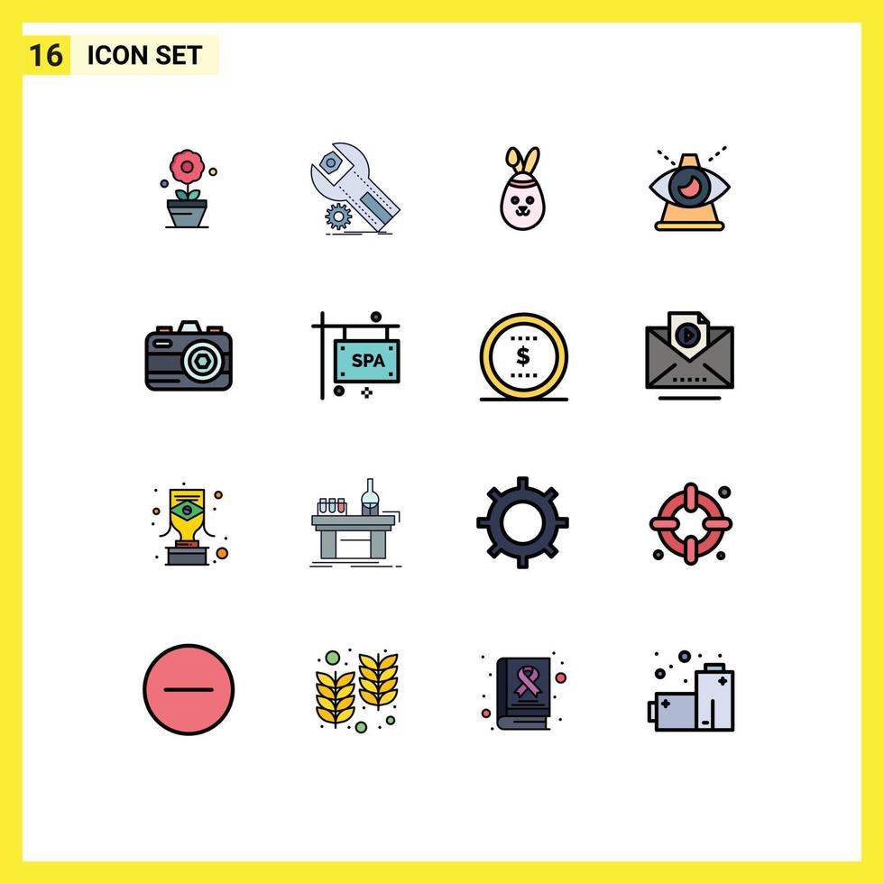 User Interface Pack Of 16 Basic Flat Color Filled Lines Of Photo Providence Robbit Of Eye