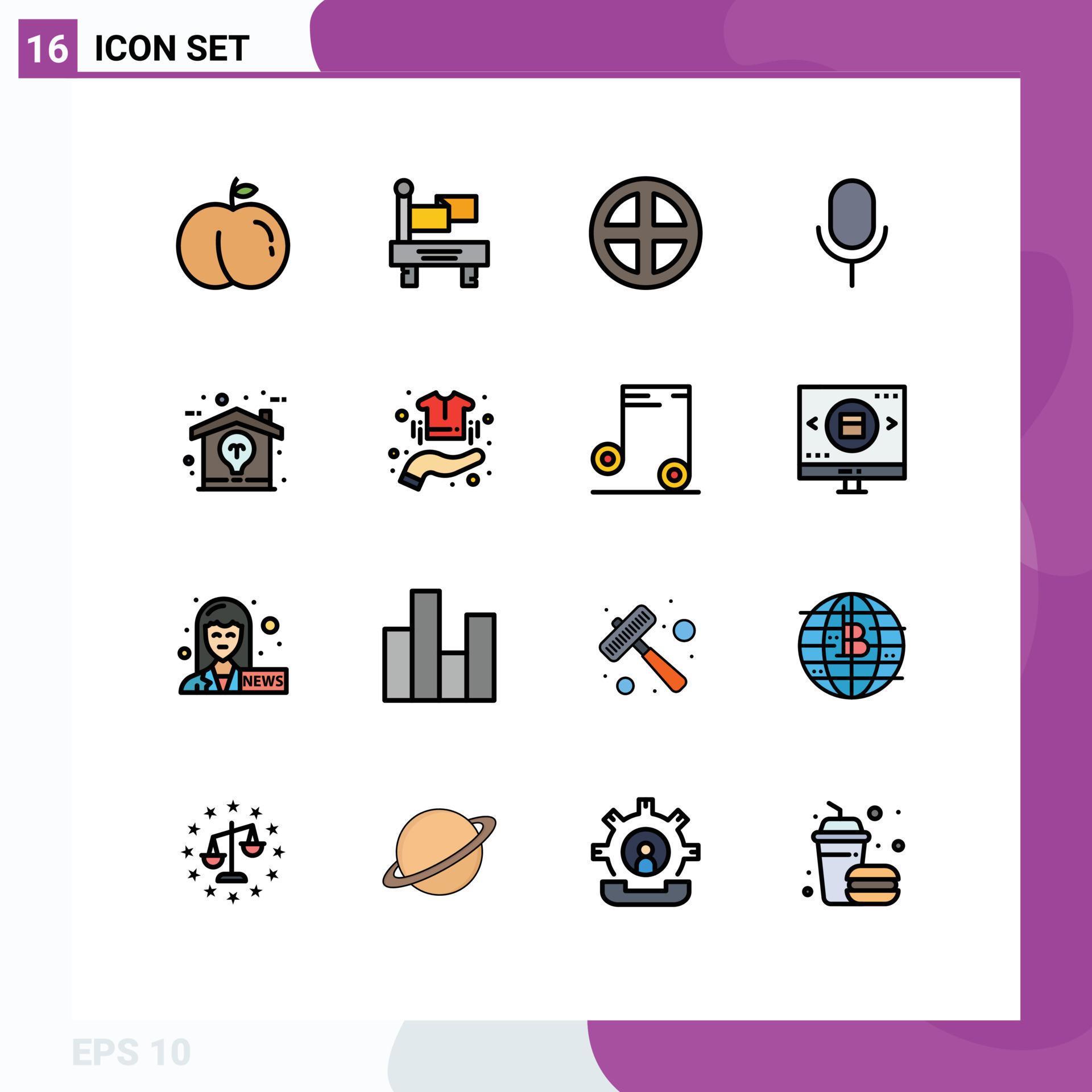 Set Of 16 Vector Flat Color Filled Lines On Grid For Idea Design Interior Creative Basic